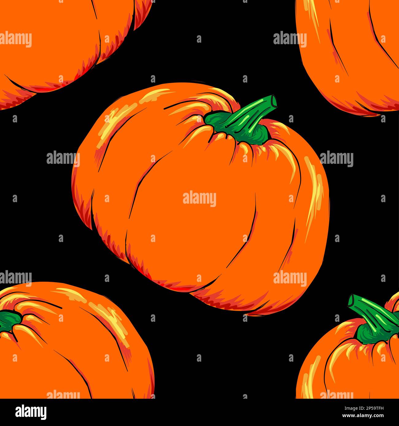 Halloween Jack O Lantern Orange Pumpkin Vegetable Seamless Pattern