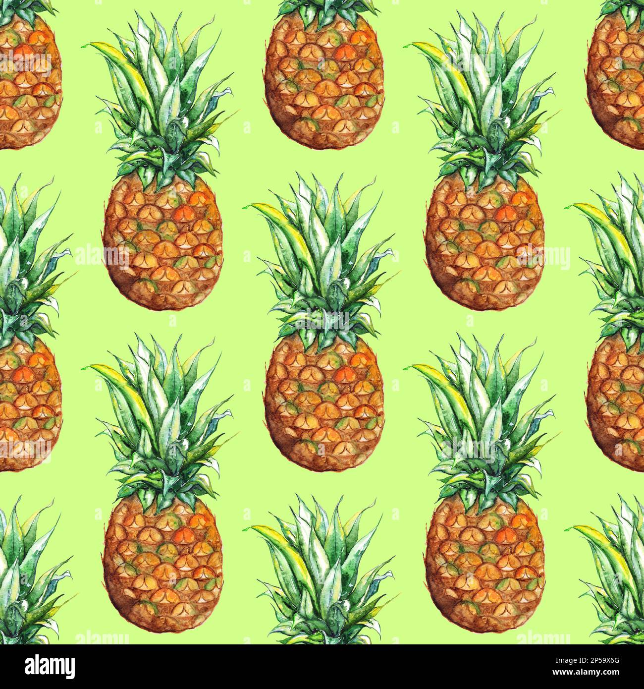 Watercolor pineapple exotic tropical fruit seamless pattern texture ...