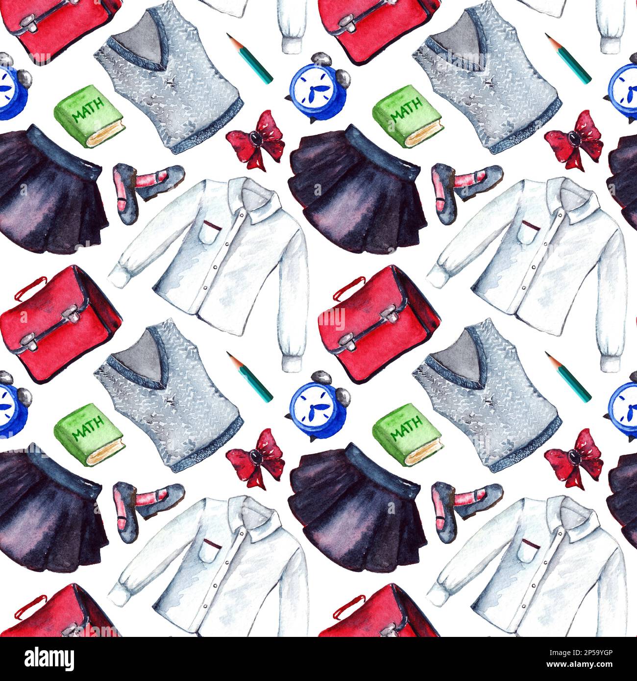 School clothes pupil uniform form fashion look seamless pattern Stock ...