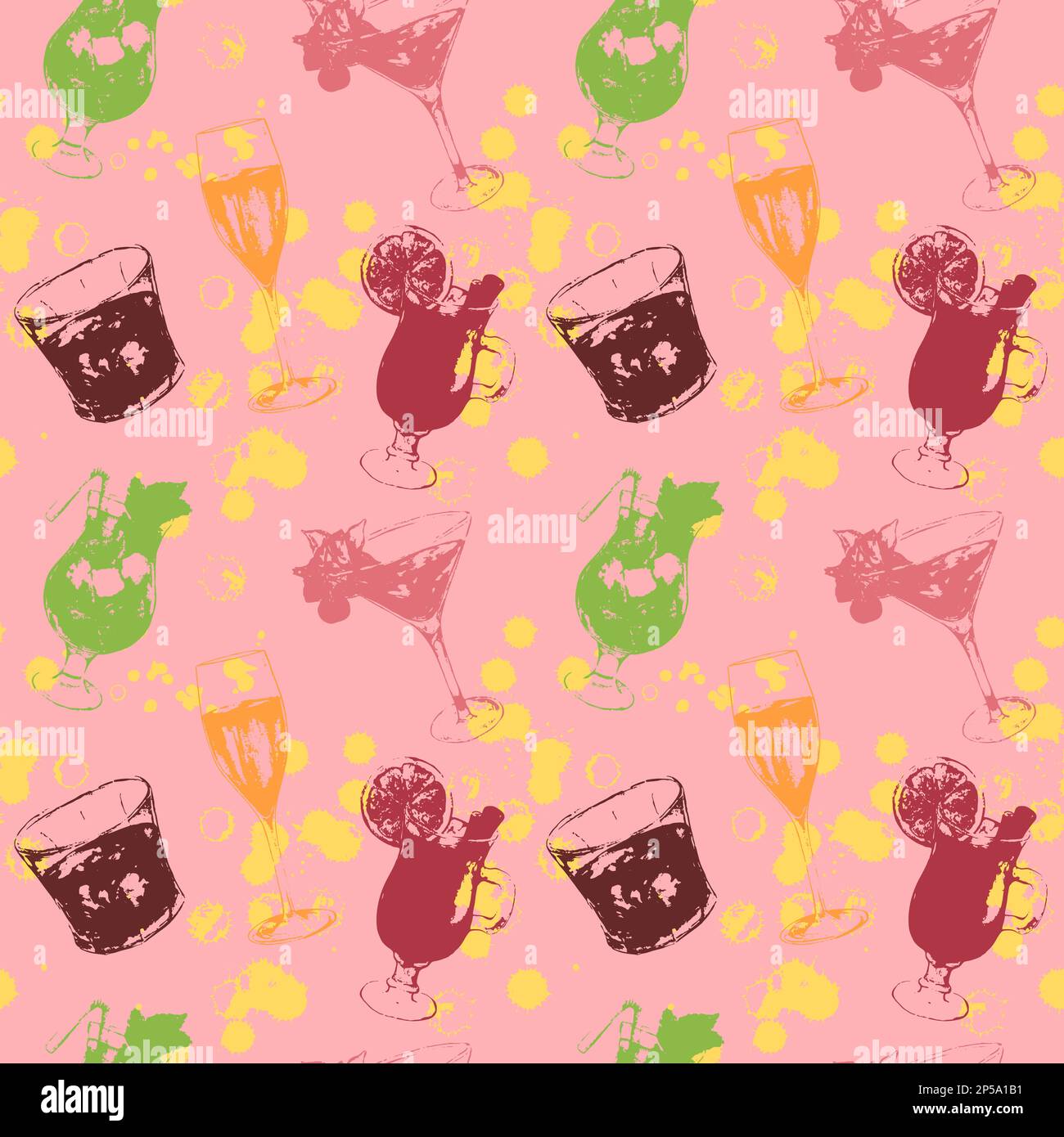 Sketched print art exotic drink alcohol cocktail seamless pattern ...