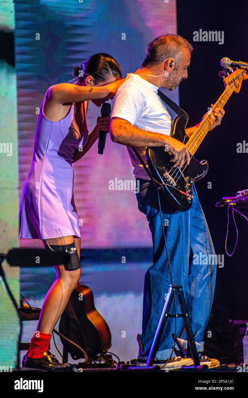 Zoe Gotusso and her bass guitarist during a live concert in Buenos ...