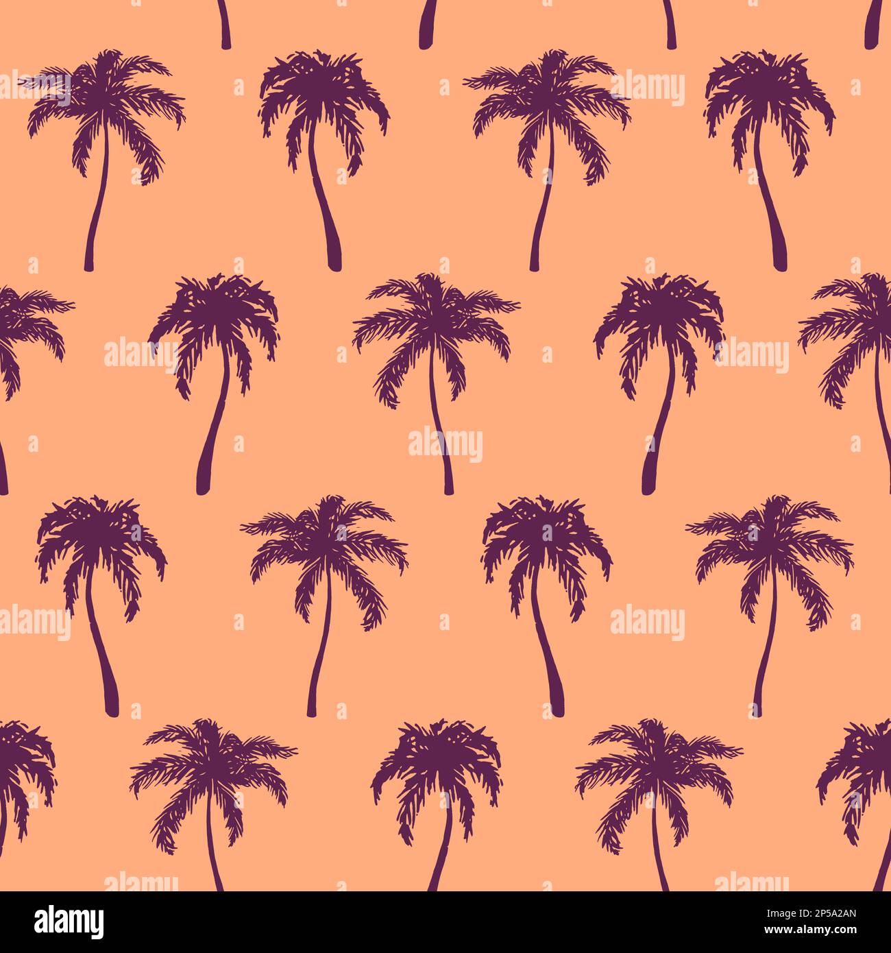 Monochrome orange violet tropical palm tree hand drawn sketch seamless ...