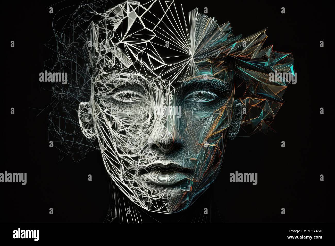 High resolution concept or conceptual 3D wireframe human head isolated ...