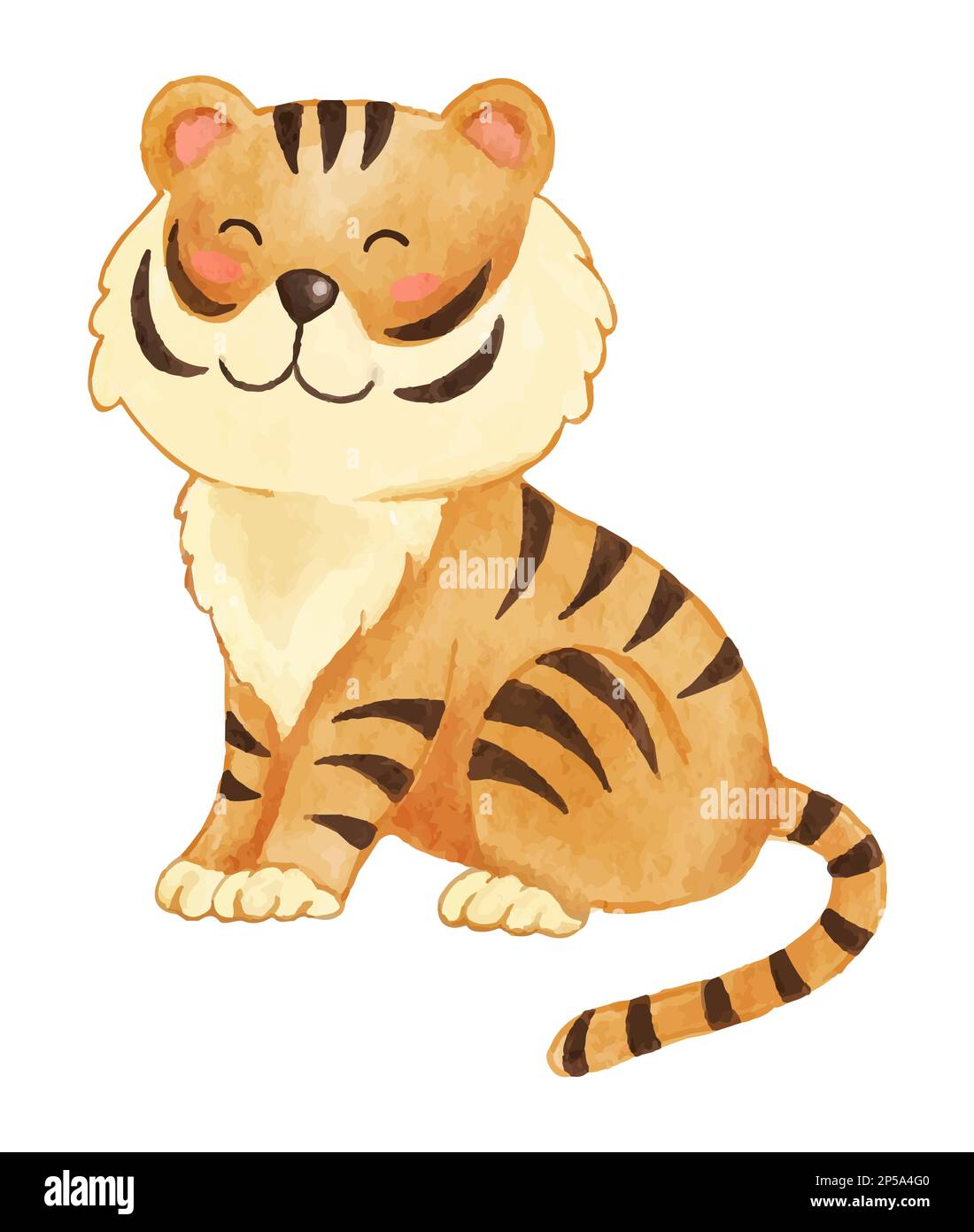 Tiger . Watercolor paint design . Cute animal cartoon character . Sit ...