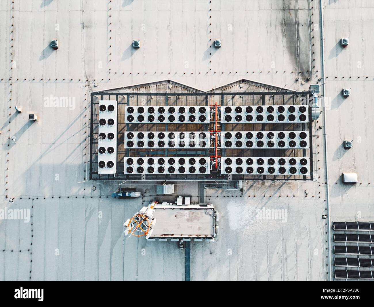 Top down view generator on the roof top of distribution center Stock ...