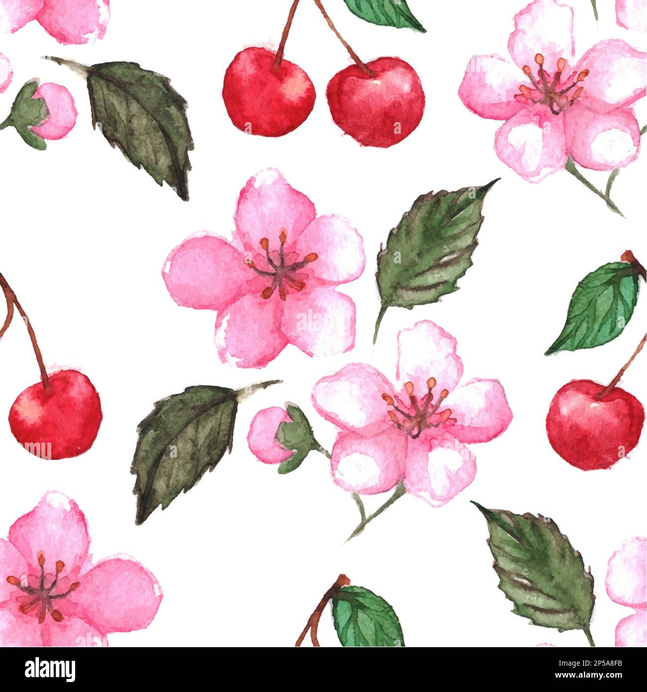 Watercolor cherry sakura seamless pattern texture background vector ...
