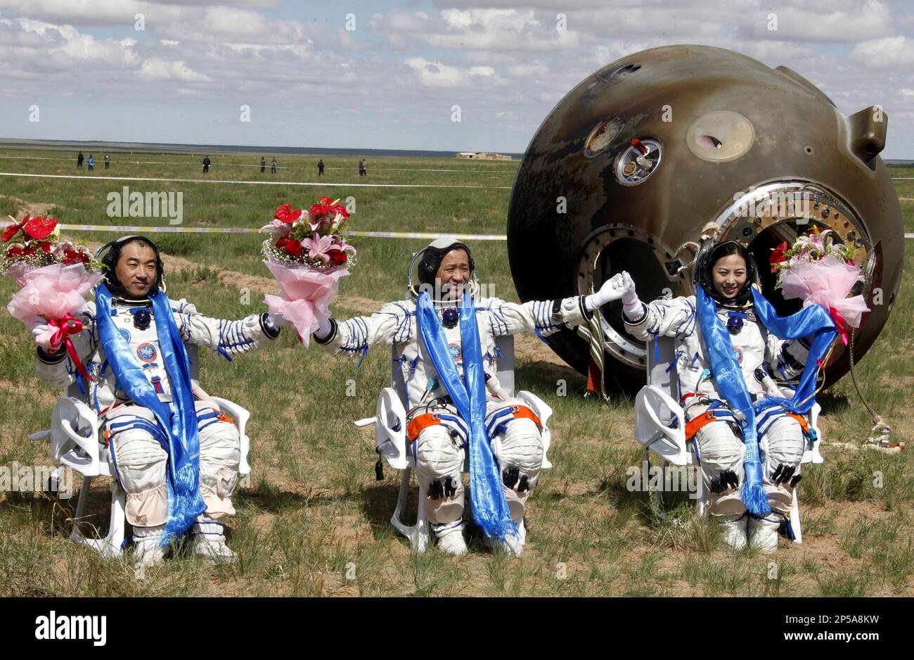 Chinese astronauts, from left, Zhang Xiaoguang, Nie Haisheng and Wang ...