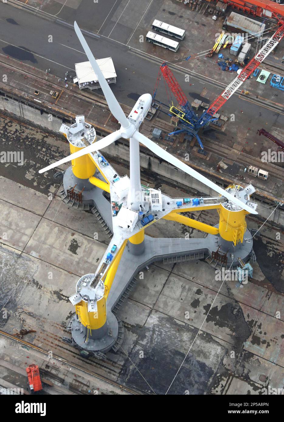A photo shows a floating offsore turbine " Fukushima Mirai,'' under ...