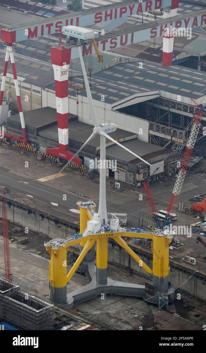 A photo shows a floating offsore turbine " Fukushima Mirai,'' under ...