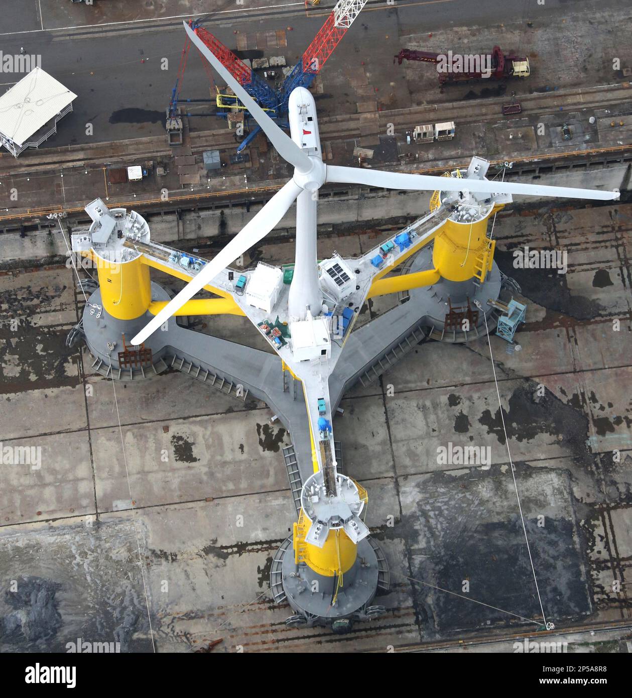 A photo shows a floating offsore turbine " Fukushima Mirai,'' under ...
