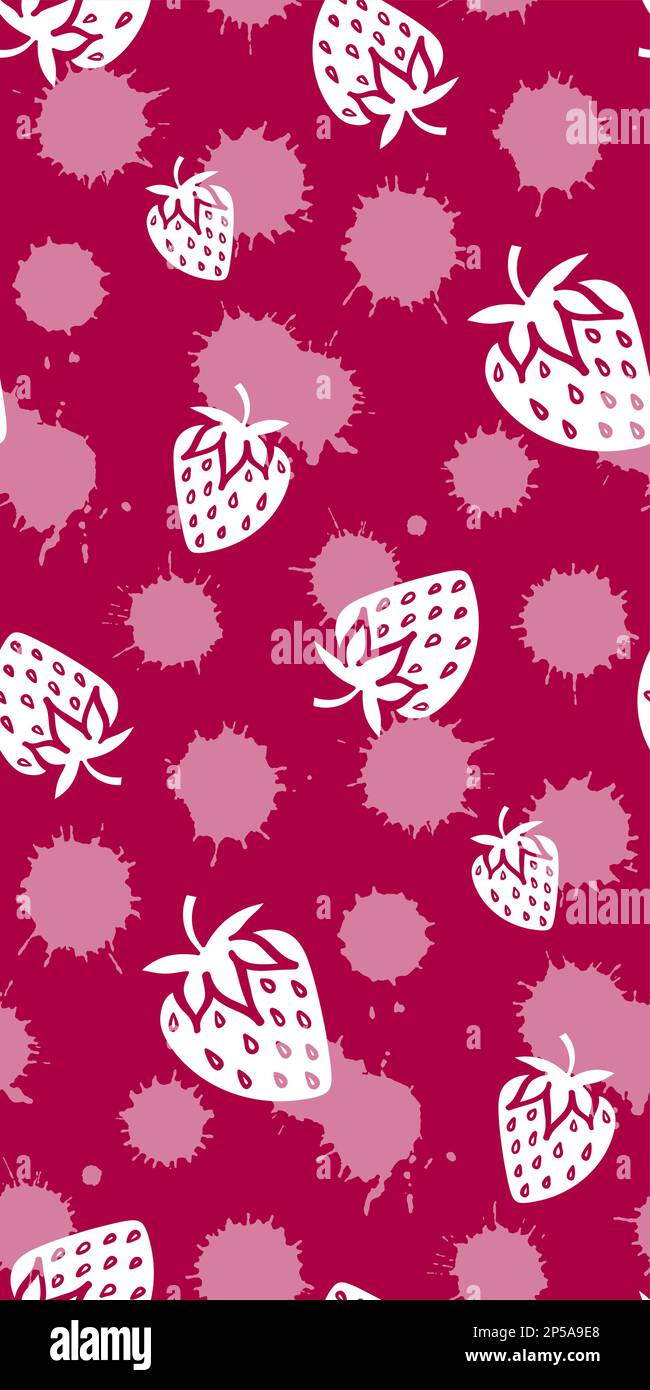Strawberry berry cream monochrome pink white sketch seamless pattern ...