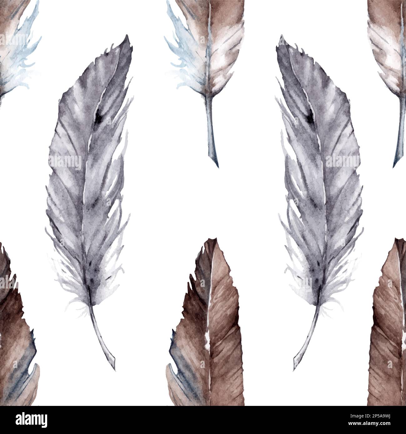 Watercolor feather ethnic boho seamless pattern background vector Stock ...