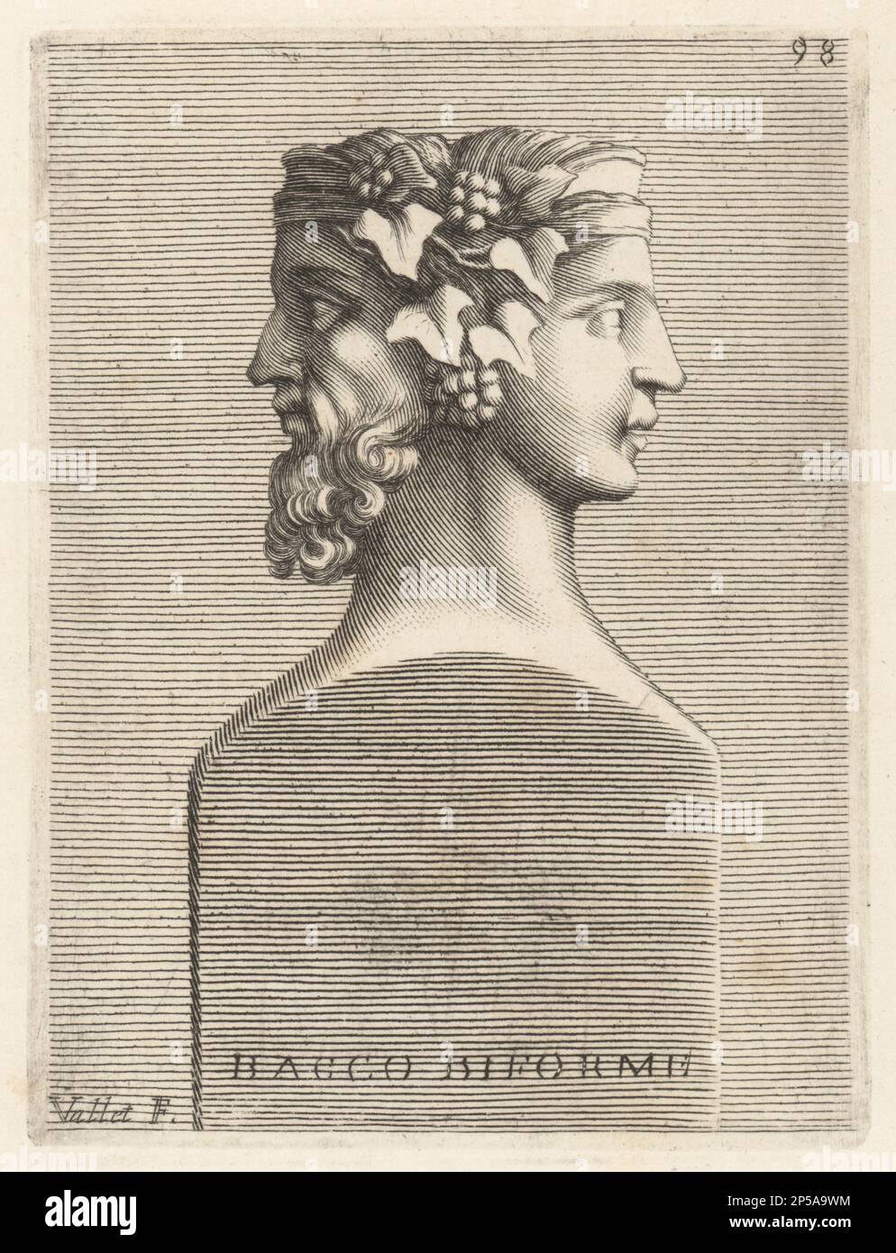 Two-faced bust of Bacchus, Roman god of wine and grapes. With bearded ...
