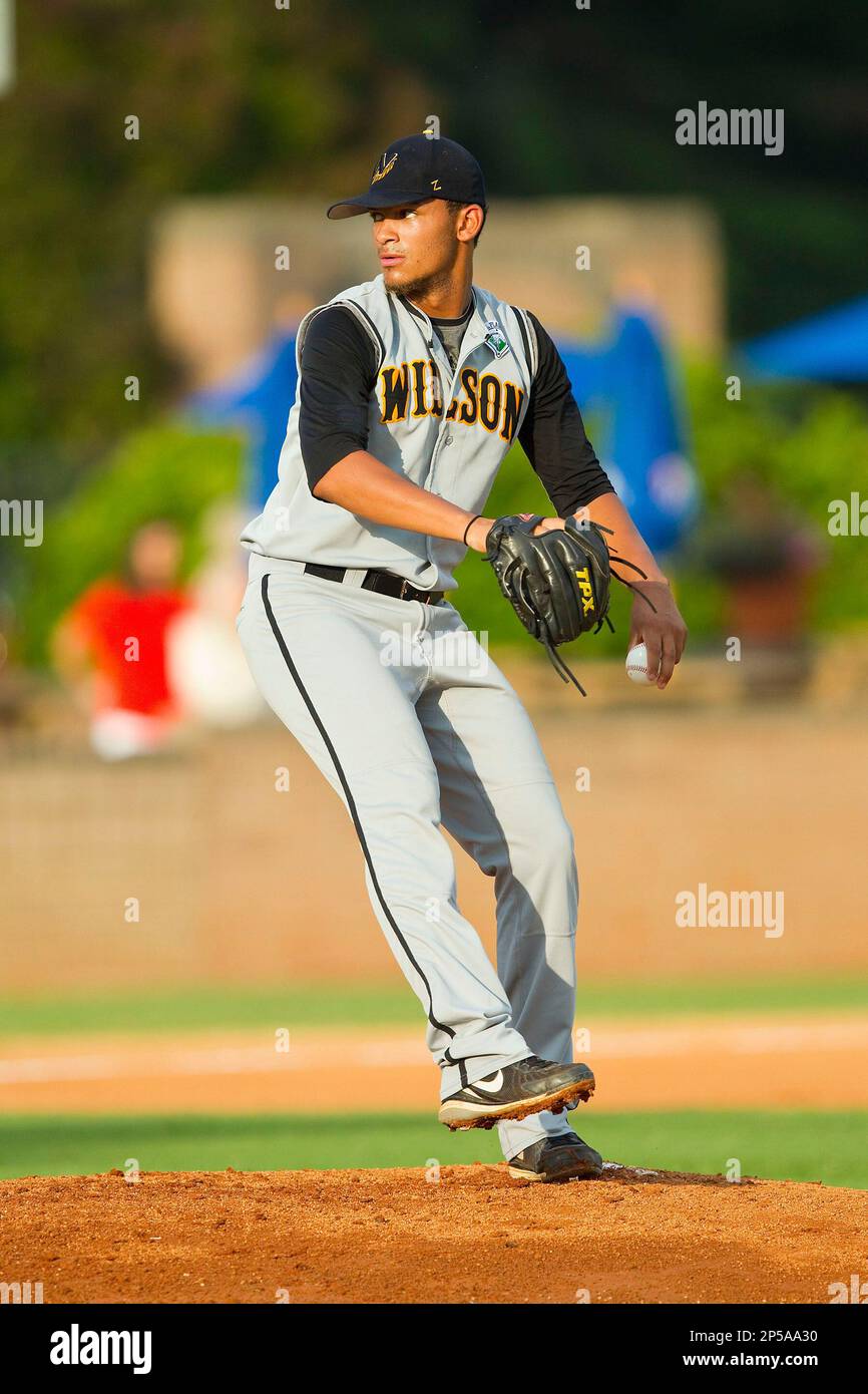 Wilson Tobs starting pitcher Julio Valdez #1 (Alabama State) in action ...