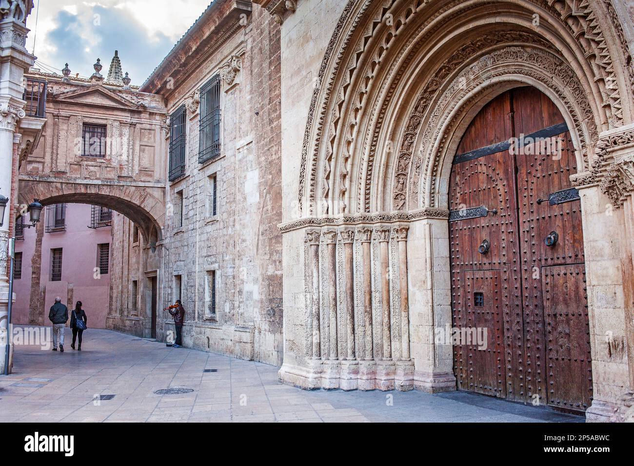 Archway in Calle de la Barchilla and facade of cathedral, , back of the ...