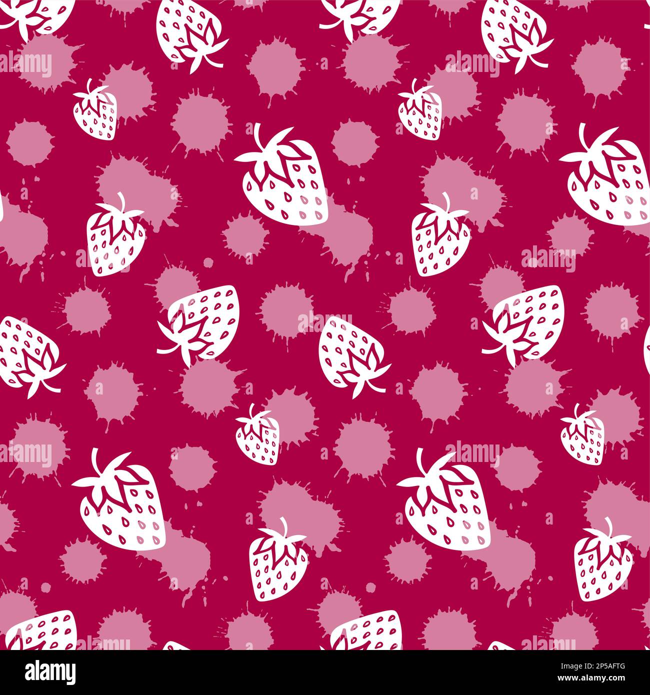 Strawberry berry cream monochrome pink white sketch seamless pattern ...