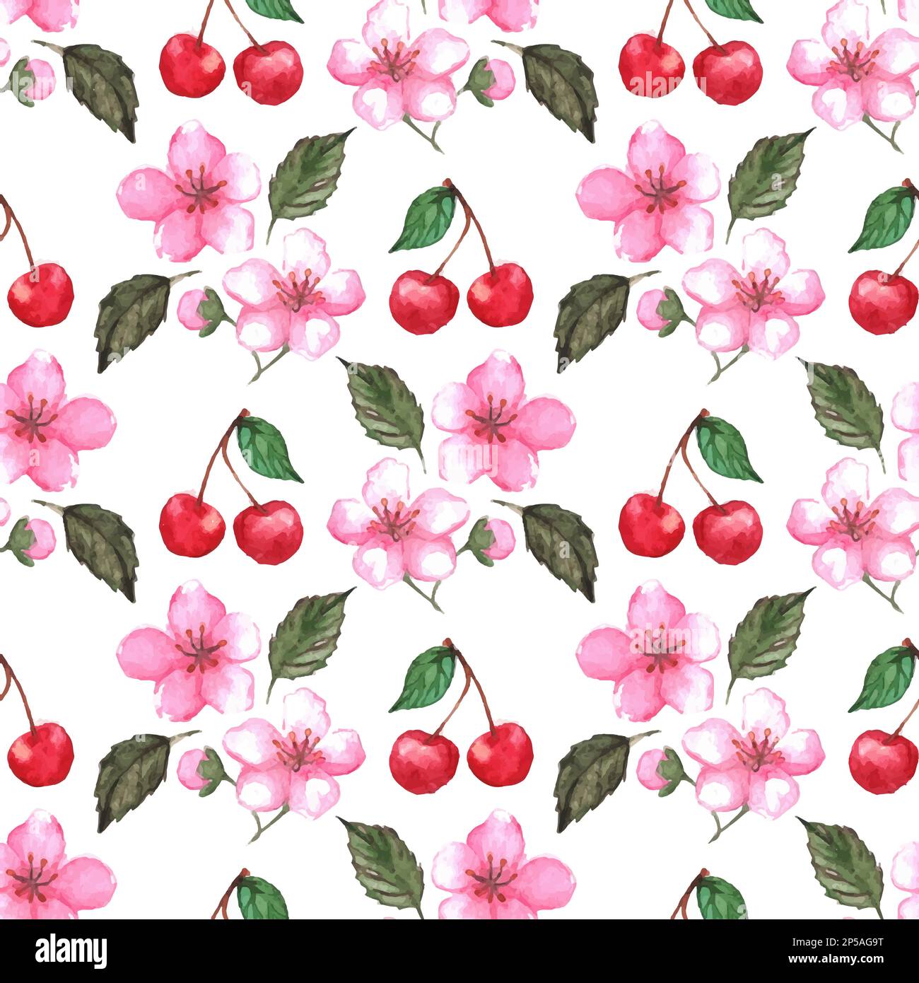 Watercolor cherry sakura seamless pattern texture background vector ...