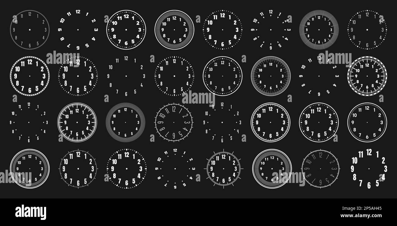 Mechanical clock faces with arabic numerals, bezel. White watch dial ...