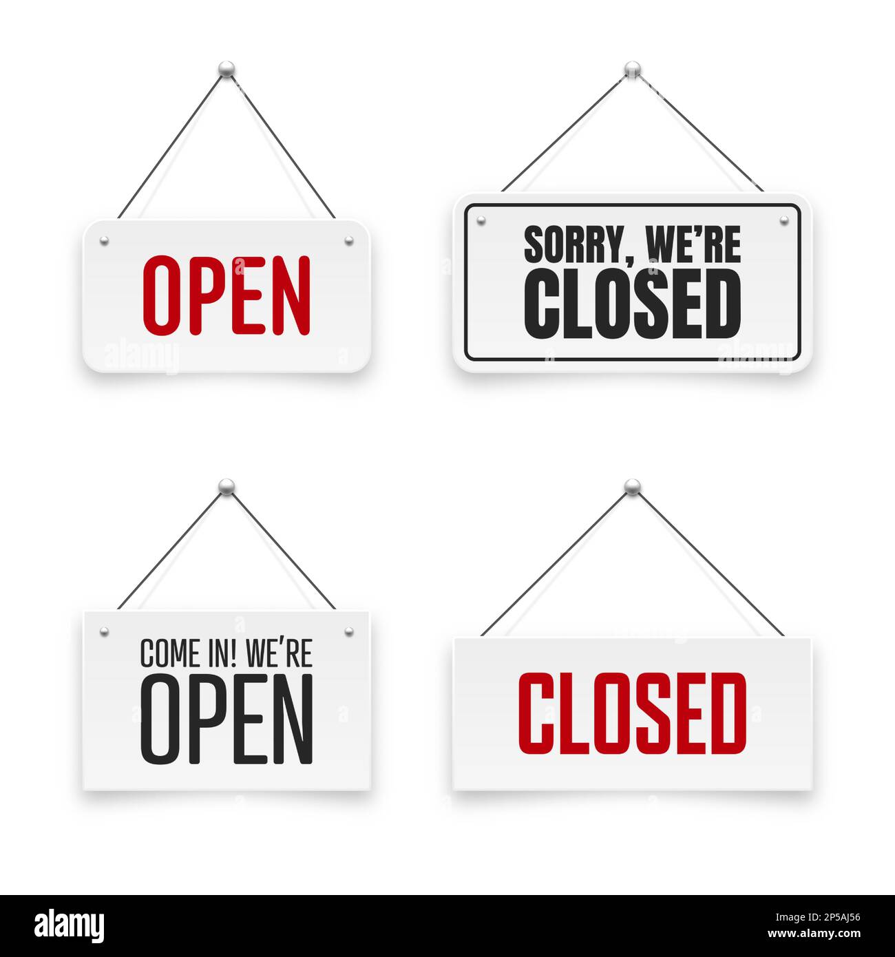 Realistic open or closed hanging signboards. Vintage door sign for cafe ...