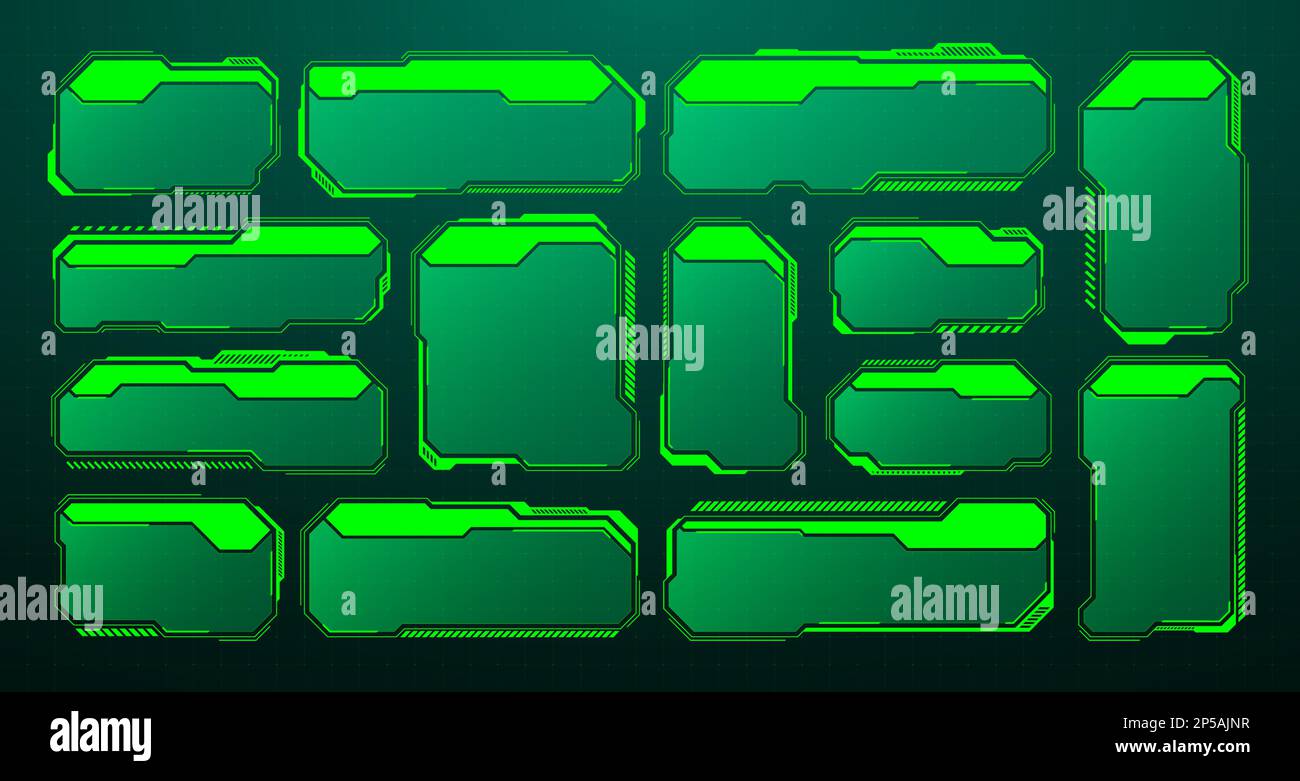Green futuristic HUD, UI elements. Sci-fi user interface text boxes ...