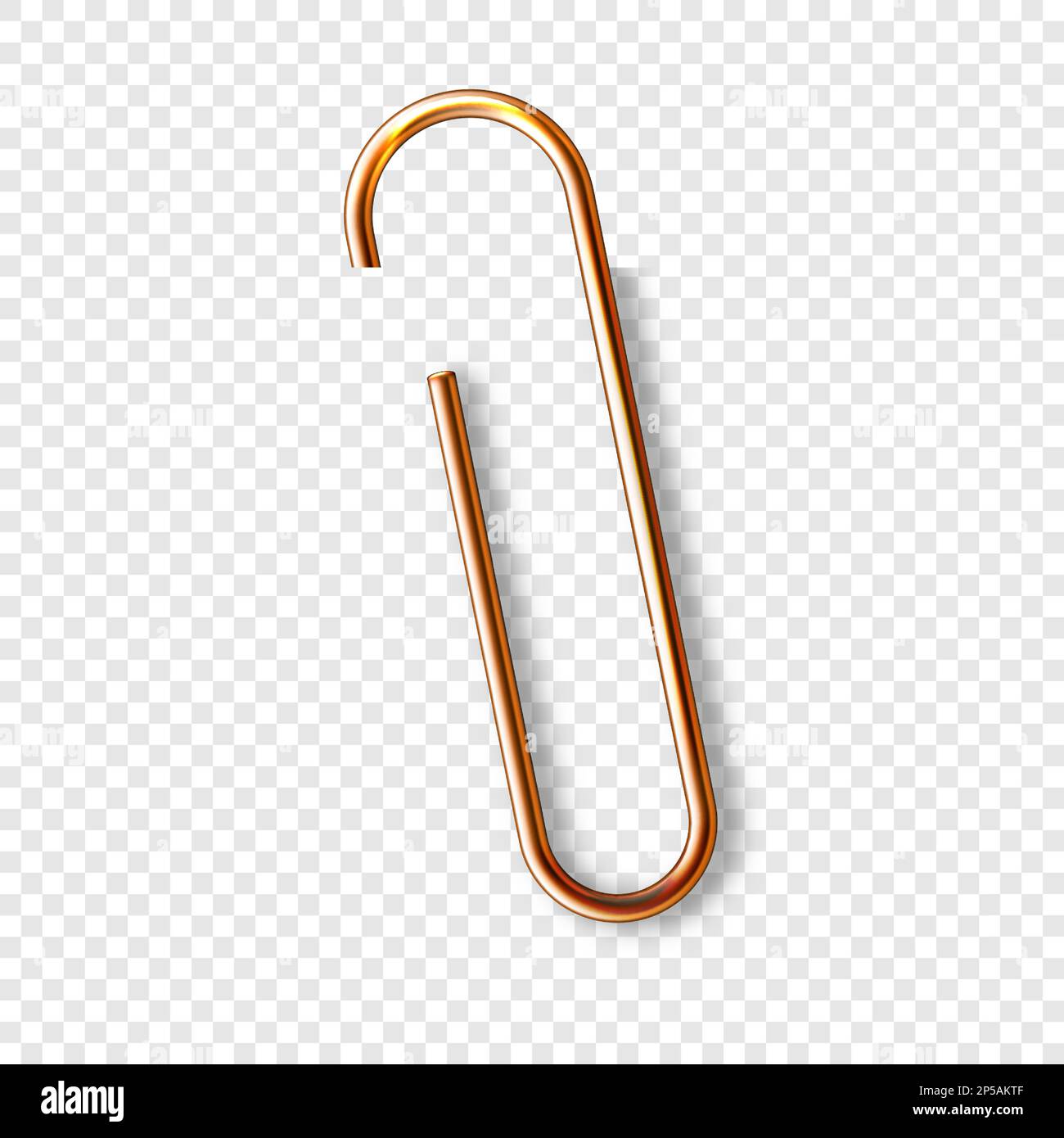 Realistic copper paperclip attached to paper isolated on white ...