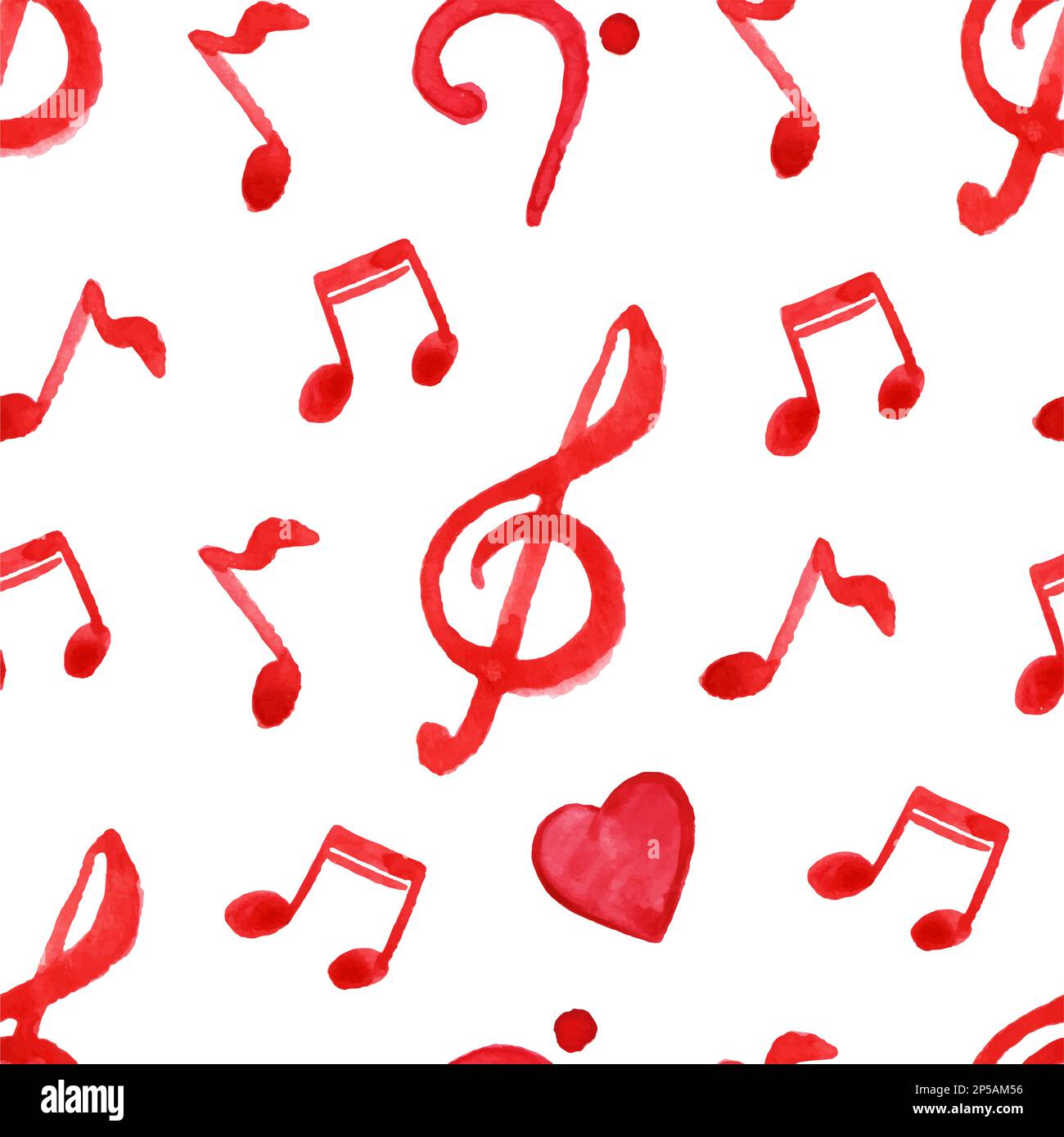 Red notes treble bass clef love music seamless pattern vector Stock ...