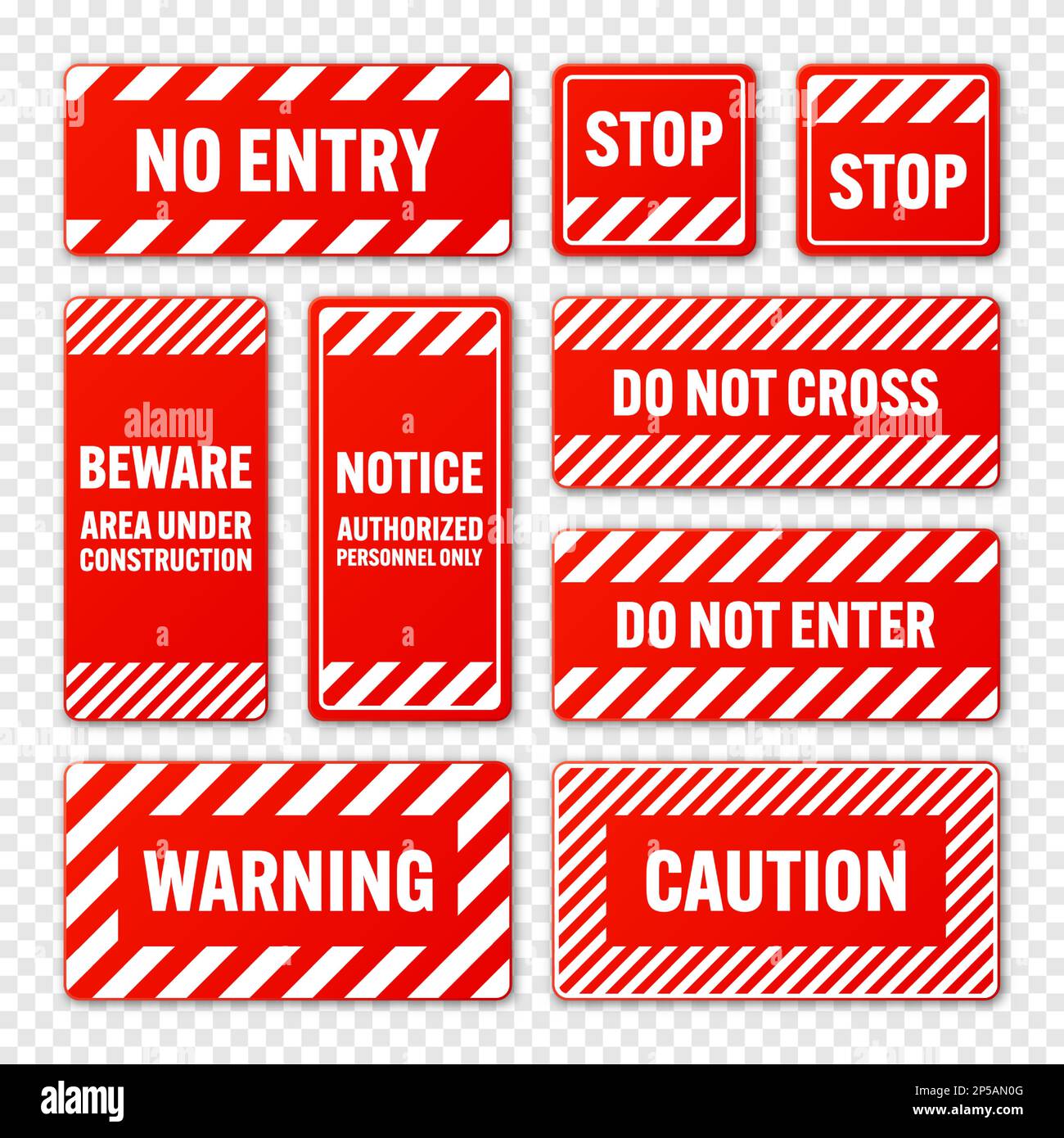 Various white and red warning signs with diagonal lines. Attention ...