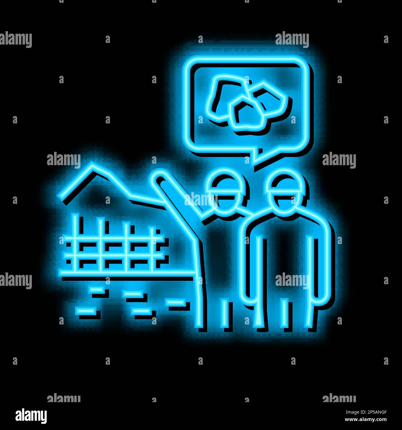 construction supervision and monitoring neon glow icon illustration ...