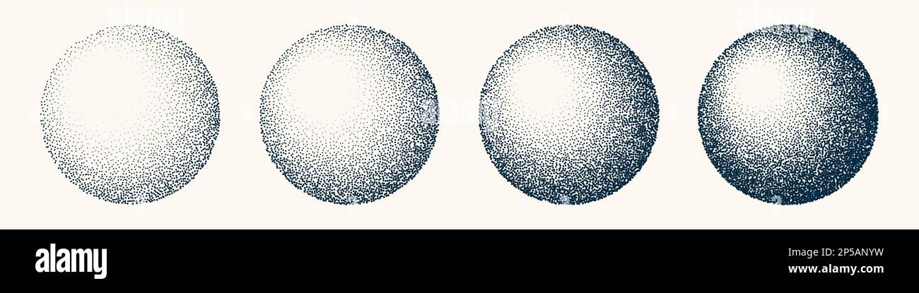 Round shaped dotted objects, vintage stipple elements. Fading gradient ...