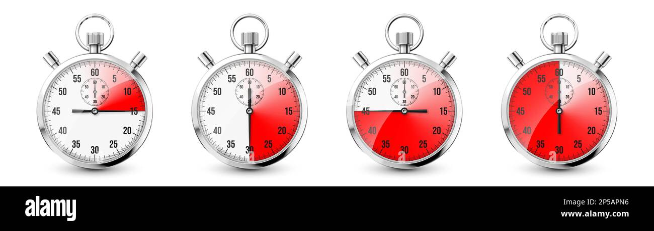 Realistic classic stopwatch icons. Shiny metal chronometer, time ...
