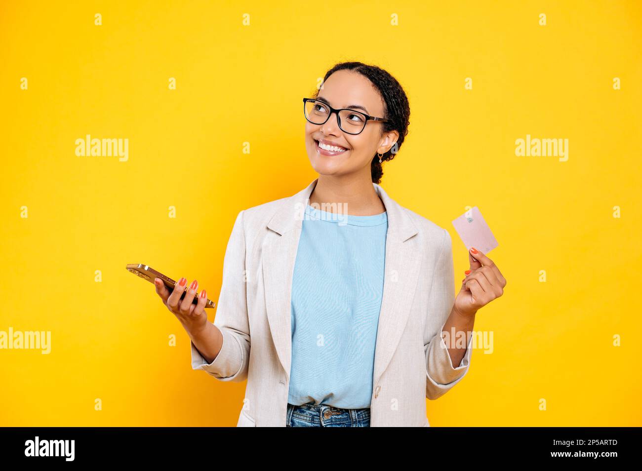 Positive confident pretty mixed race woman, stylishly dressed, banker ...