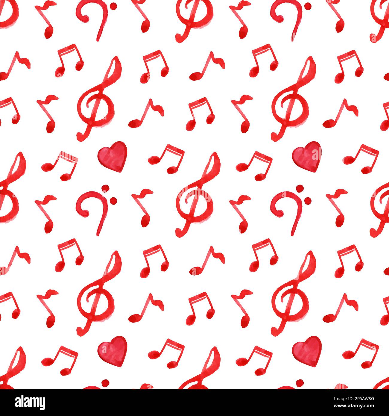 Red notes treble bass clef love music seamless pattern vector Stock ...