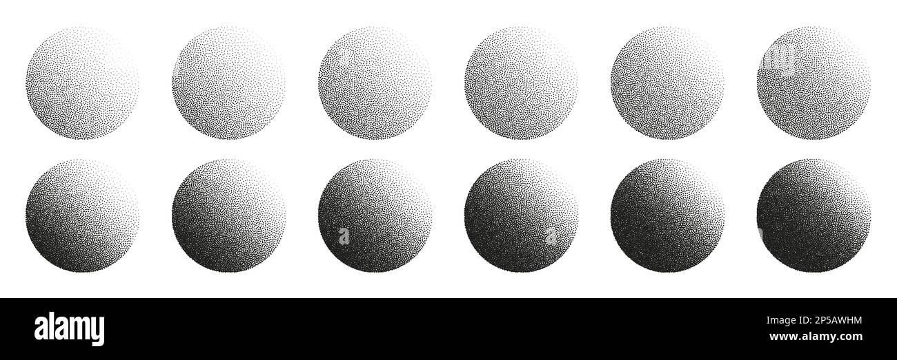 Round shaped dotted objects, stipple elements. Fading gradient ...