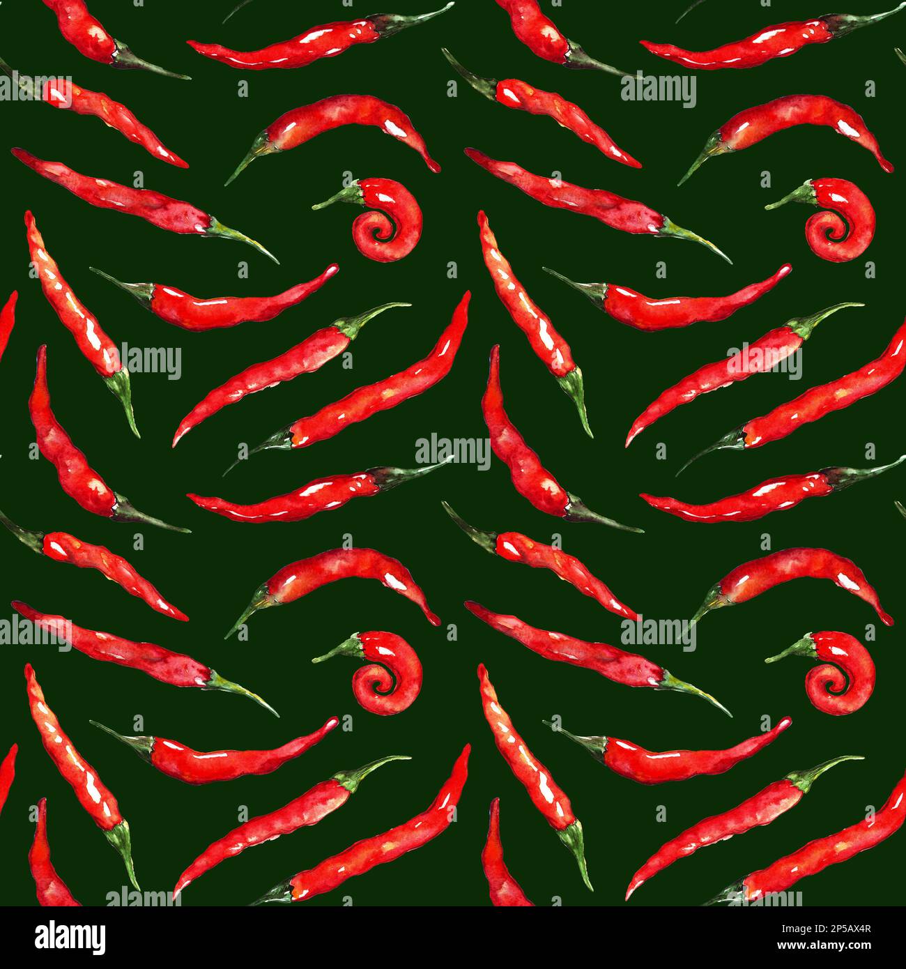 Watercolor red hot chili chilli spicy pepper seamless pattern texture ...