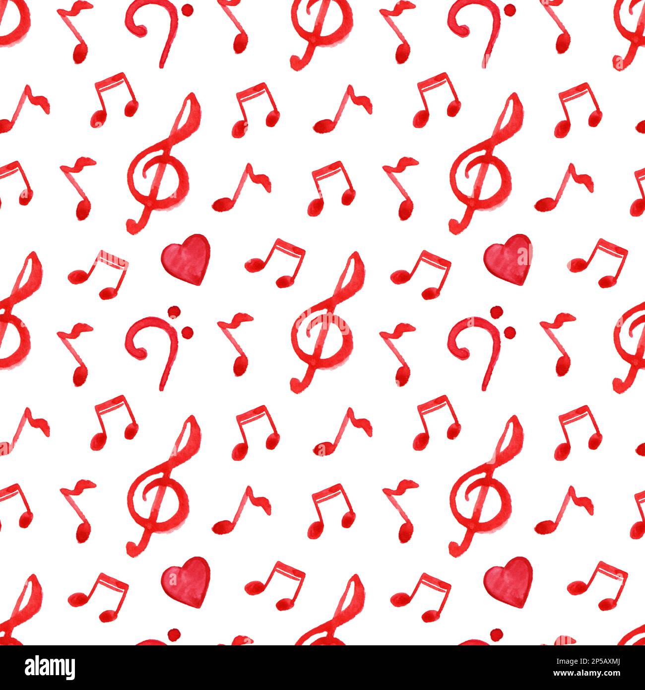 Red notes treble bass clef love music seamless pattern Stock Photo - Alamy