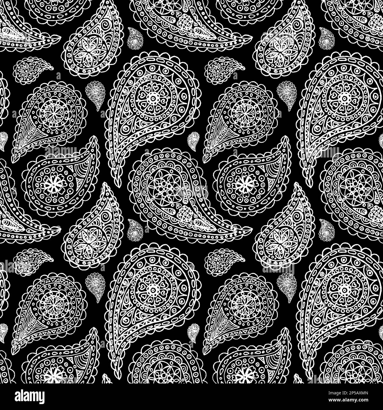 Paisley buta doodle monochrome line art seamless pattern Stock Photo ...