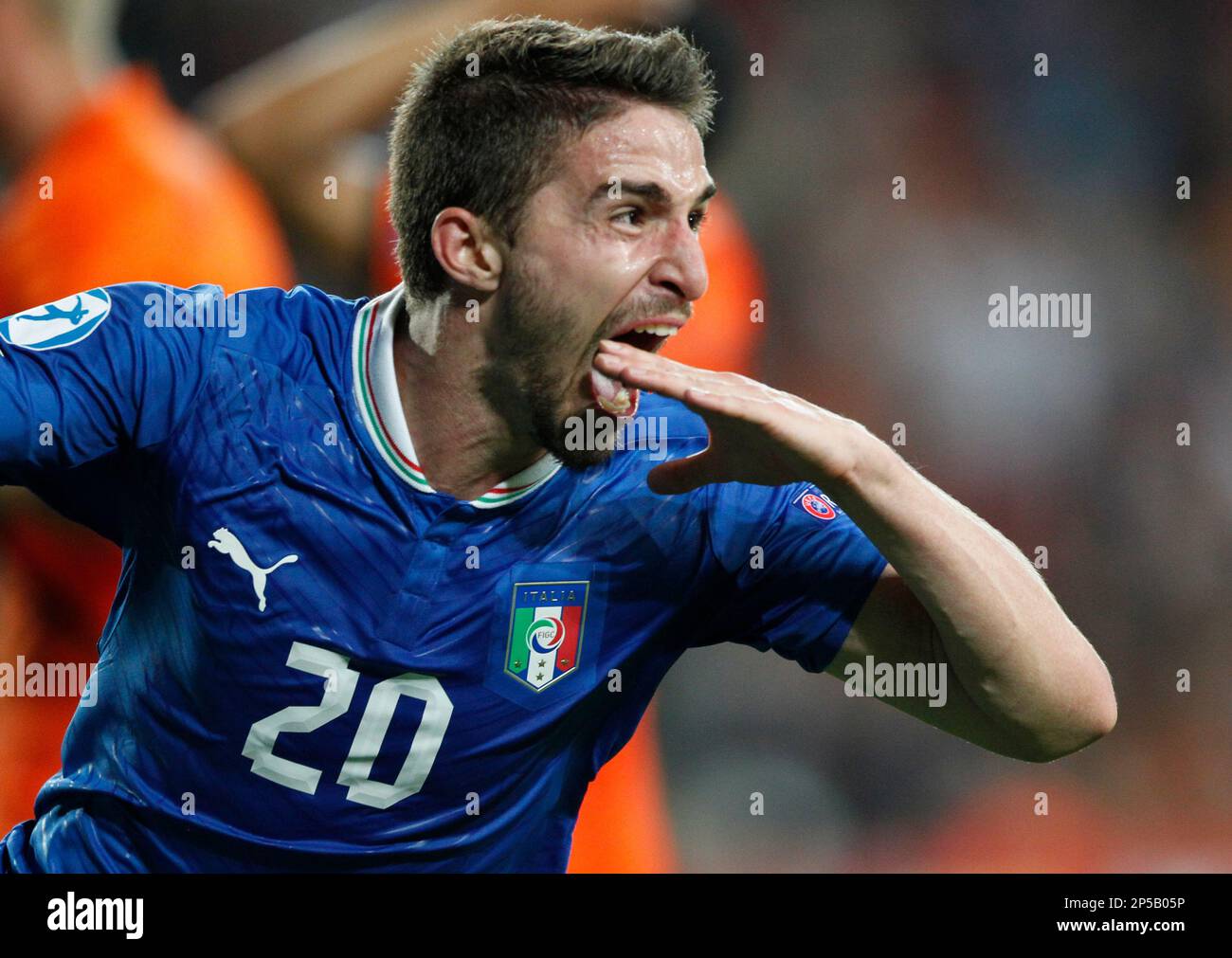Italy's Fabio Borini celebrates after he scored the only goal during a ...