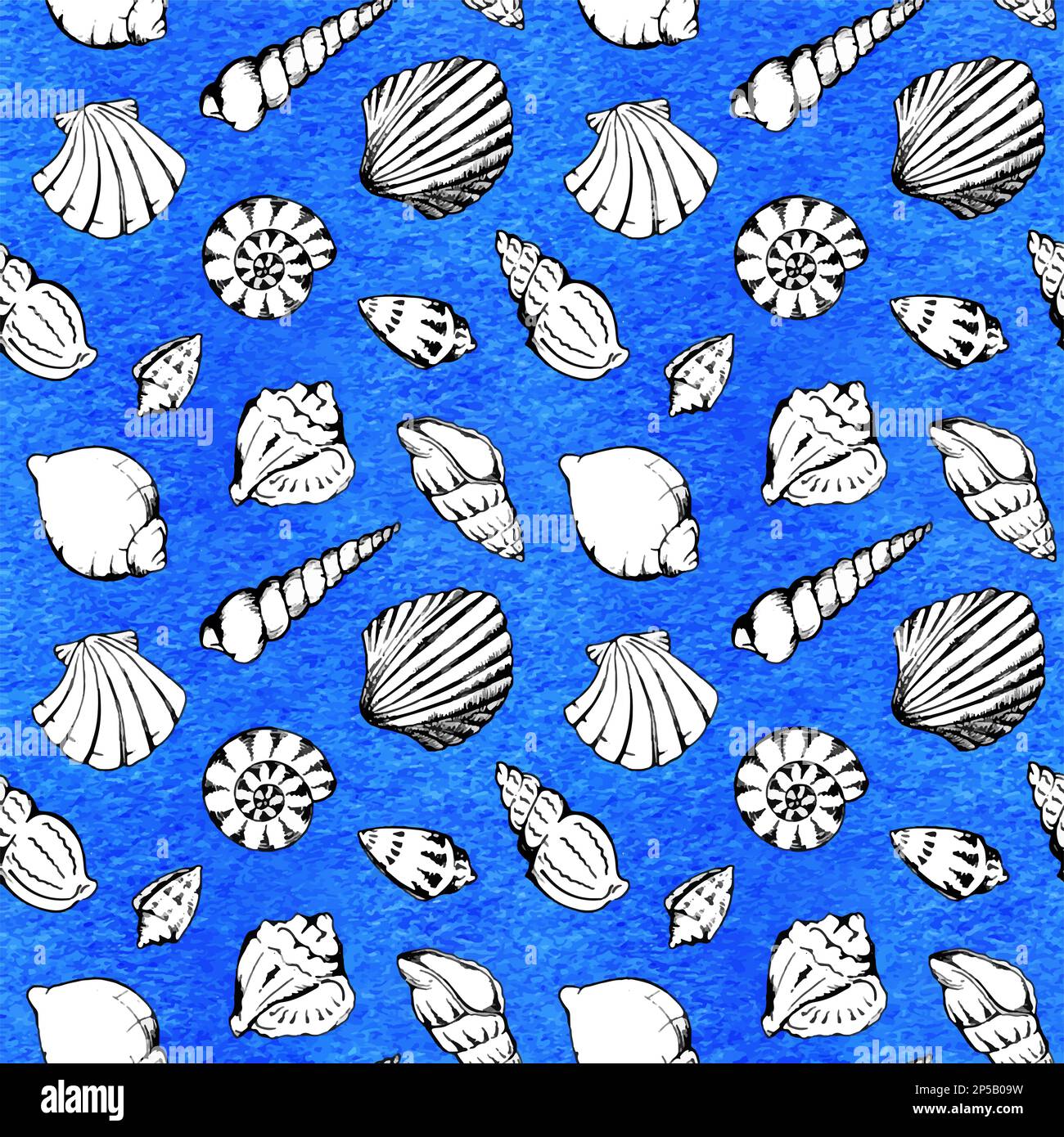 Monochrome sea shells vector seamless pattern texture background Stock ...