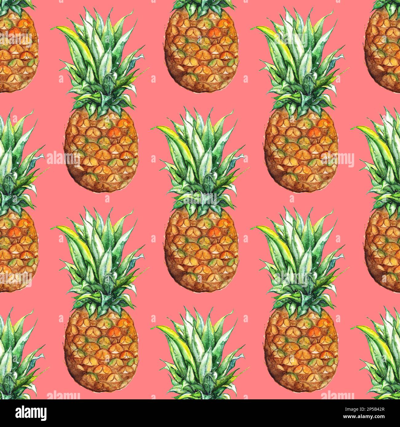 Watercolor pineapple exotic tropical fruit seamless pattern texture ...