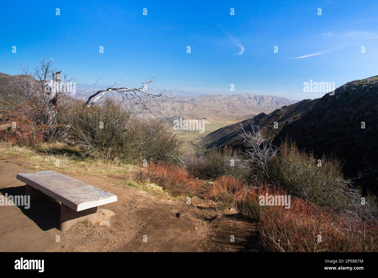 Beautiful nature vista with bench overlooking Cuyamaca Mountains in ...