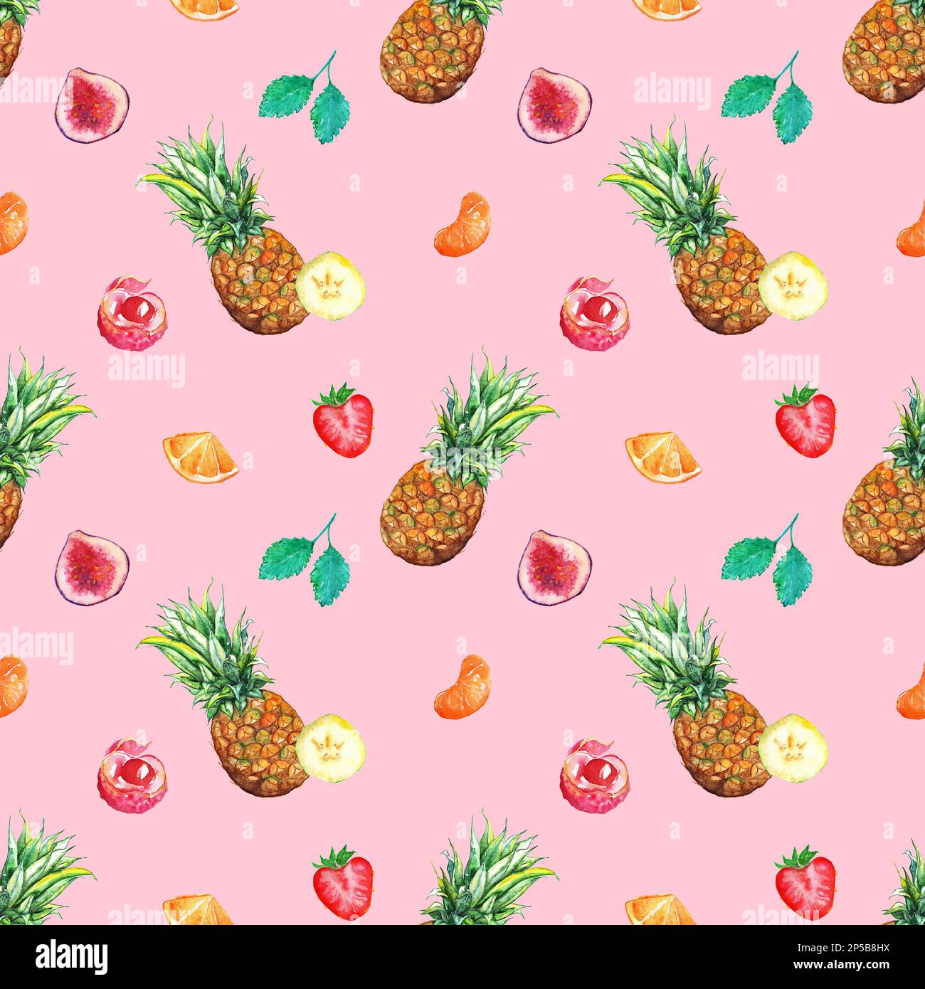 Watercolor tropical fruit berry seamless pattern background Stock Photo ...