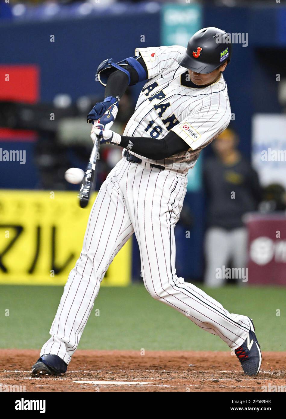 Japan's Shohei Ohtani hits a three-run homer in the fifth inning of a ...