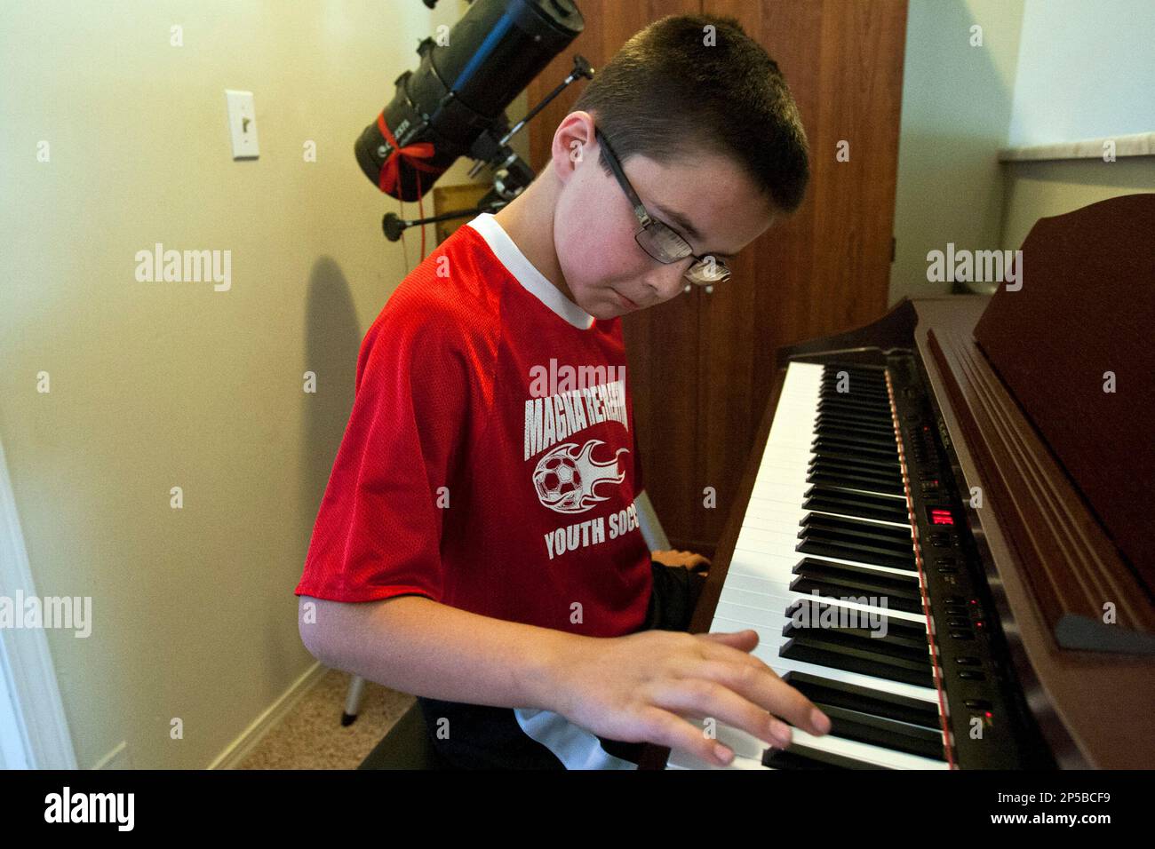 In this Thursday, May 30, 2013 photo, Danny Fish, 9, practices the ...