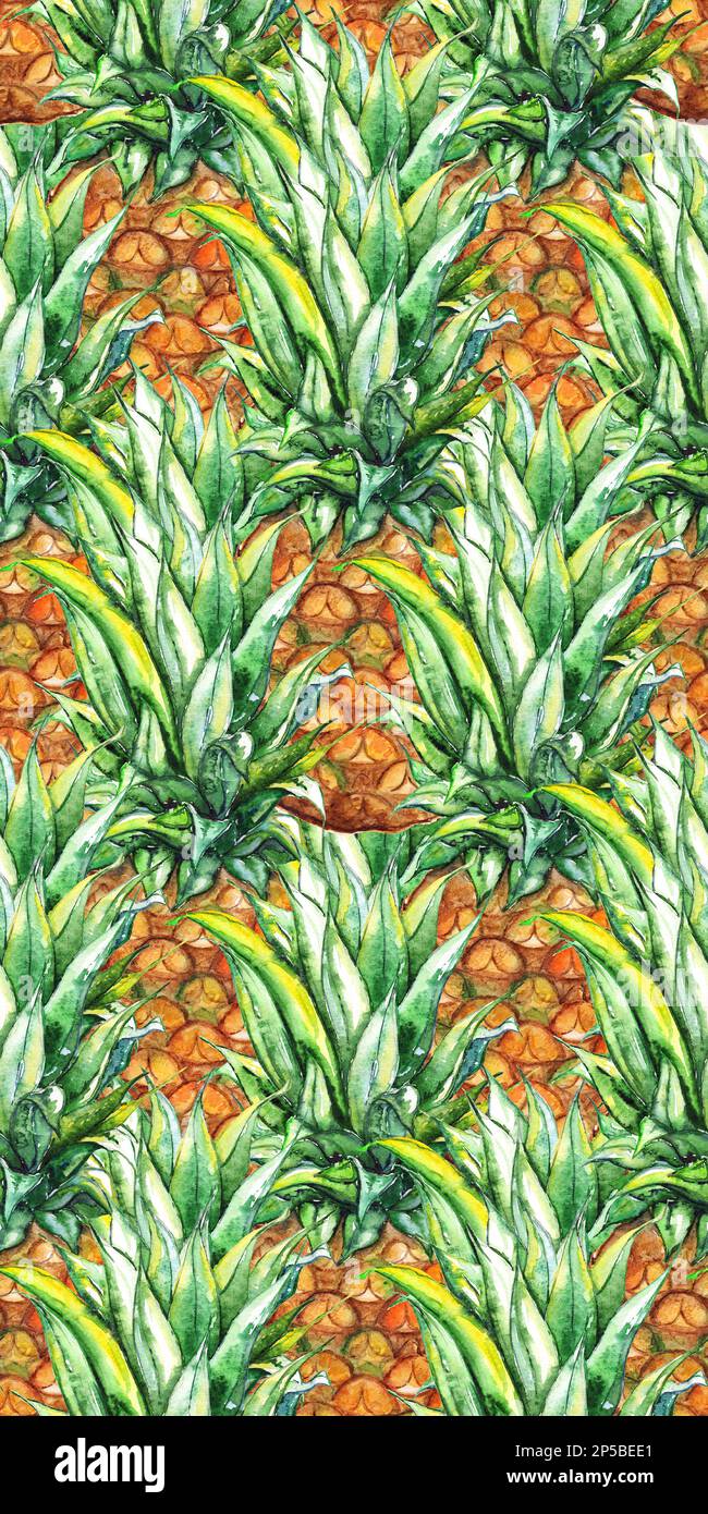 Watercolor pineapple exotic tropical fruit seamless pattern texture ...