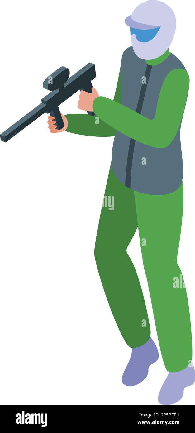 Green paintball player icon isometric vector. Paint gun. Emblem ...