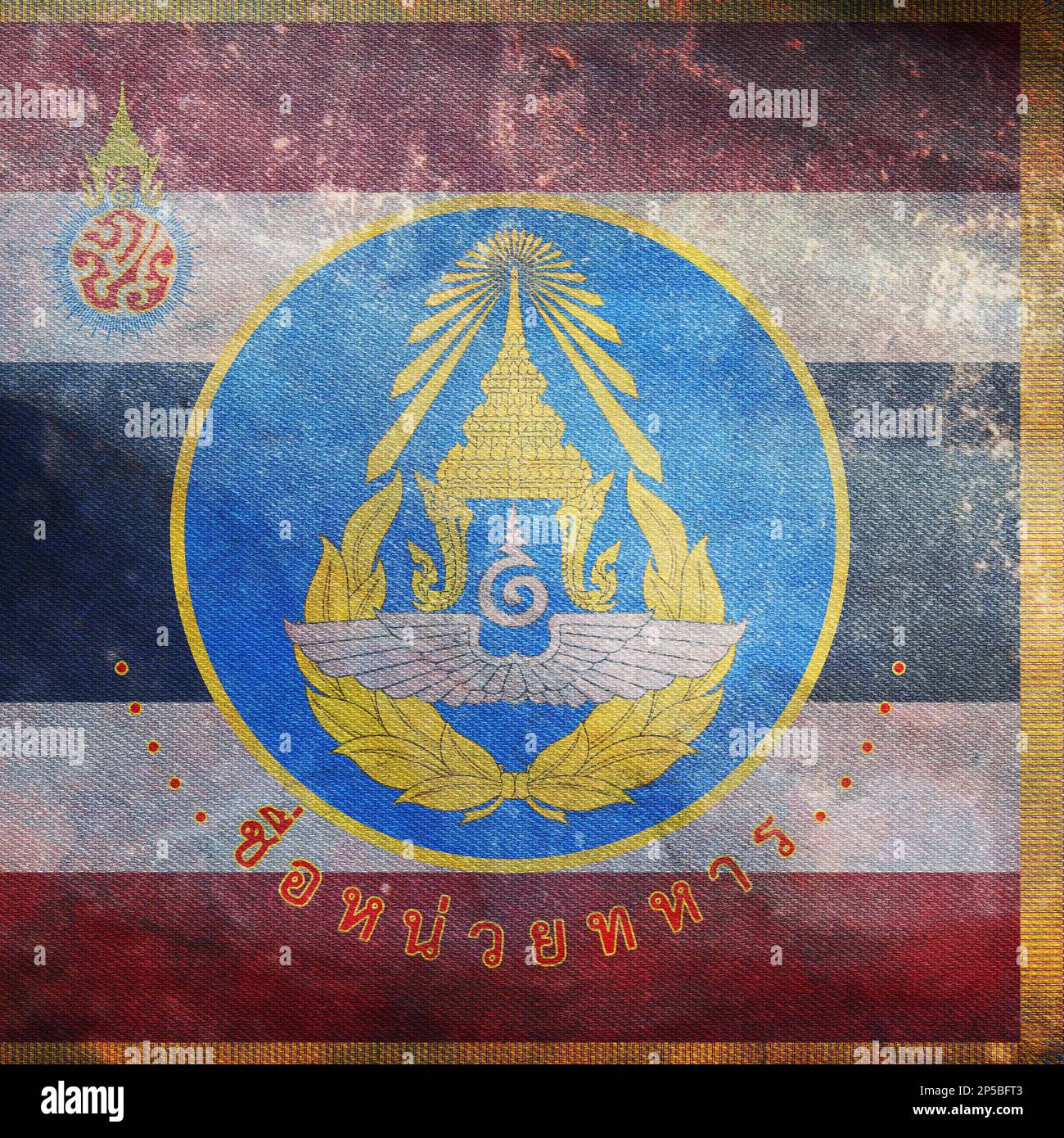 Top view of retro flag Royal Thai Air Force Unit Colour Thailand with ...