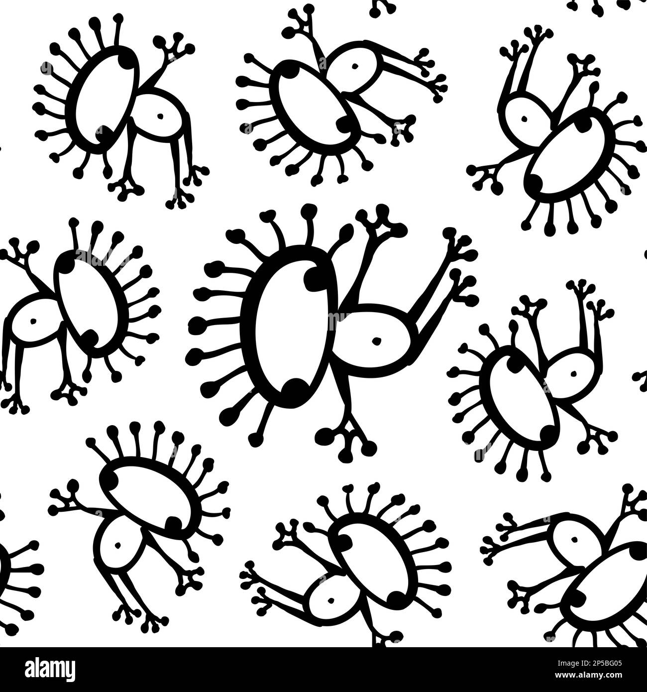 Black white monochrome doodle alien frog seamless pattern vector Stock ...