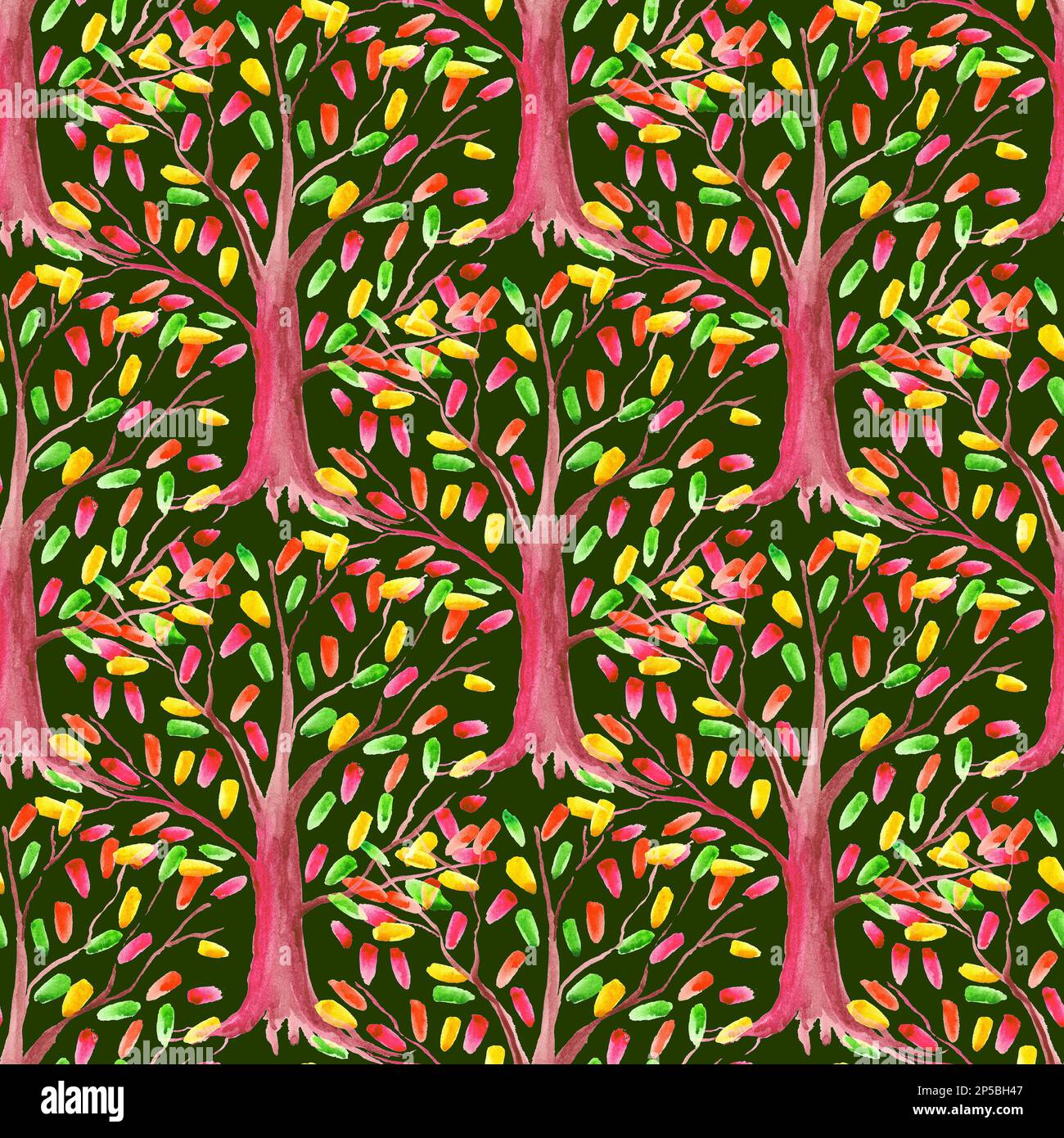 Watercolor colorful autumn tree wood forest seamless pattern Stock ...