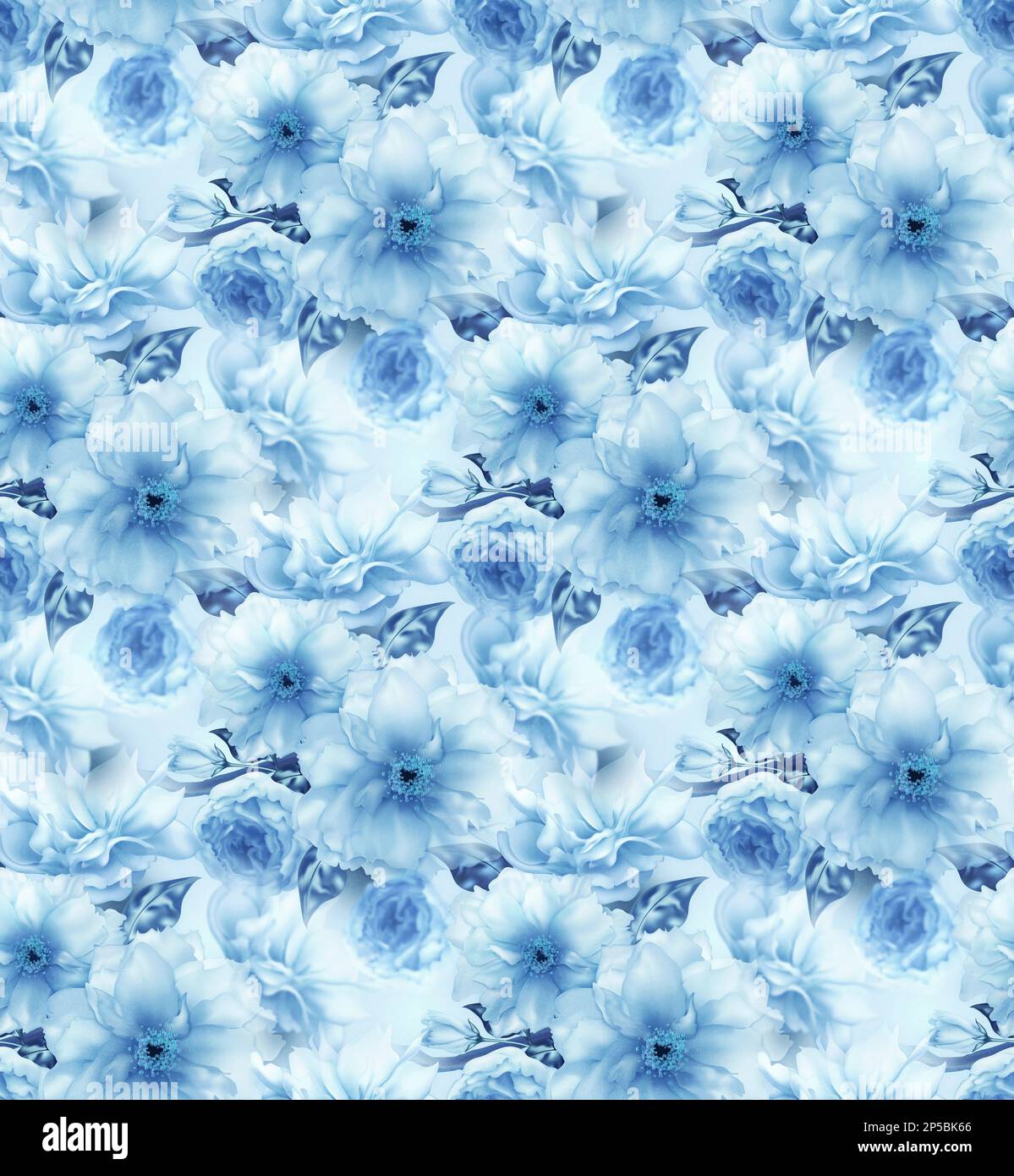 Blue cherry sakura flower floral blue digital art seamless pattern ...