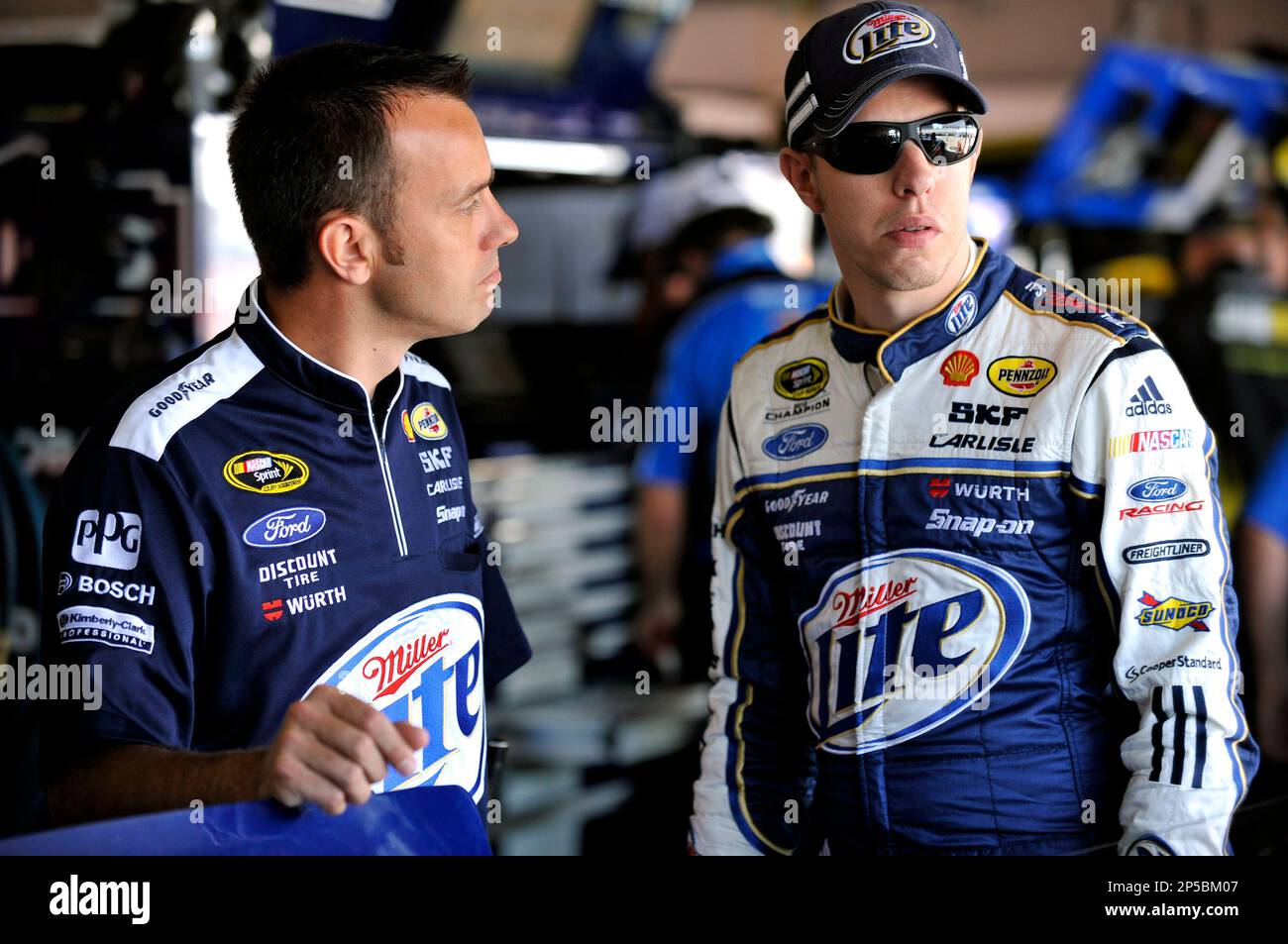 Paul Wolfe (left) and Brad Keselowski (right) during practice for the ...